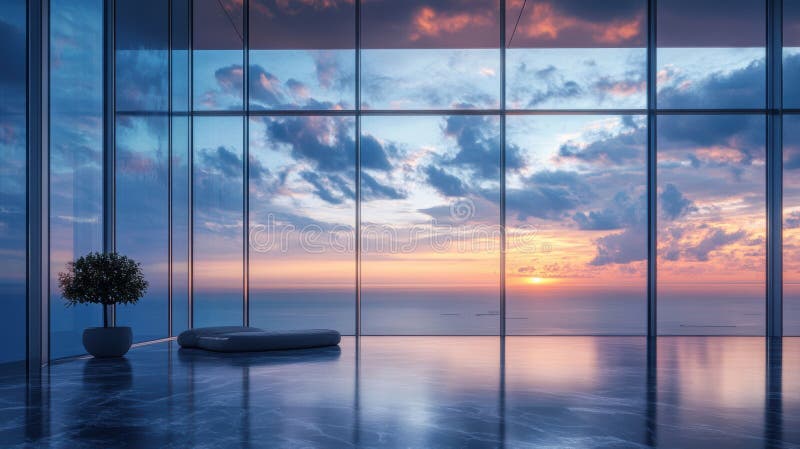 A Large Window with a View of the Ocean Stock Illustration ...