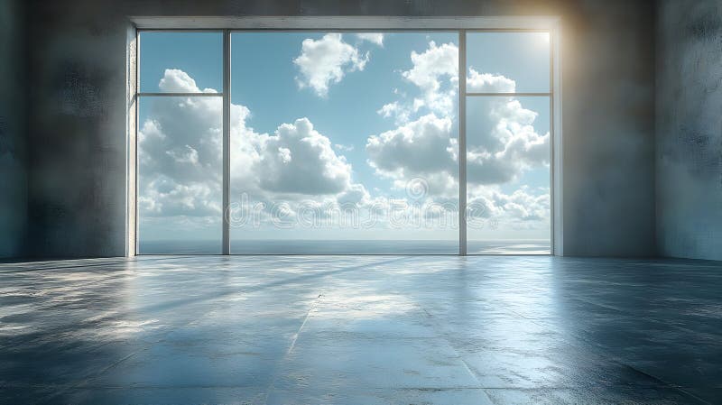 Large Window View of Ocean and Sky - 3D Illustration Stock Illustration ...