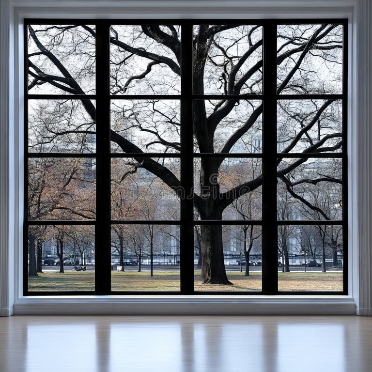 A Large Window with a View of a Park through it Stock Image - Image of ...