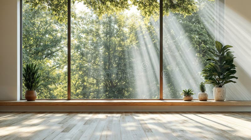 A Large Window with a View of Trees and a Potted Plant. the Room is ...