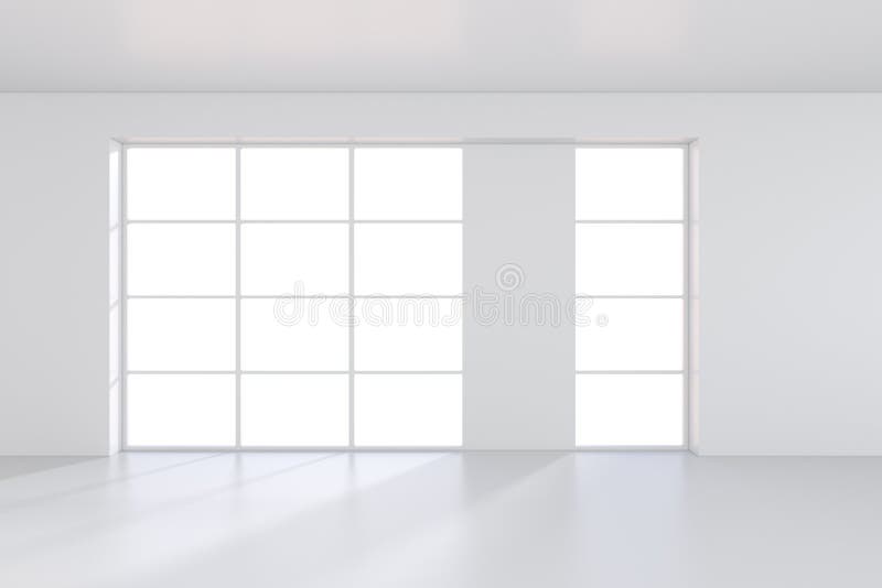 Large Window in White Room with a Bright Light. 3D Rendering Stock ...