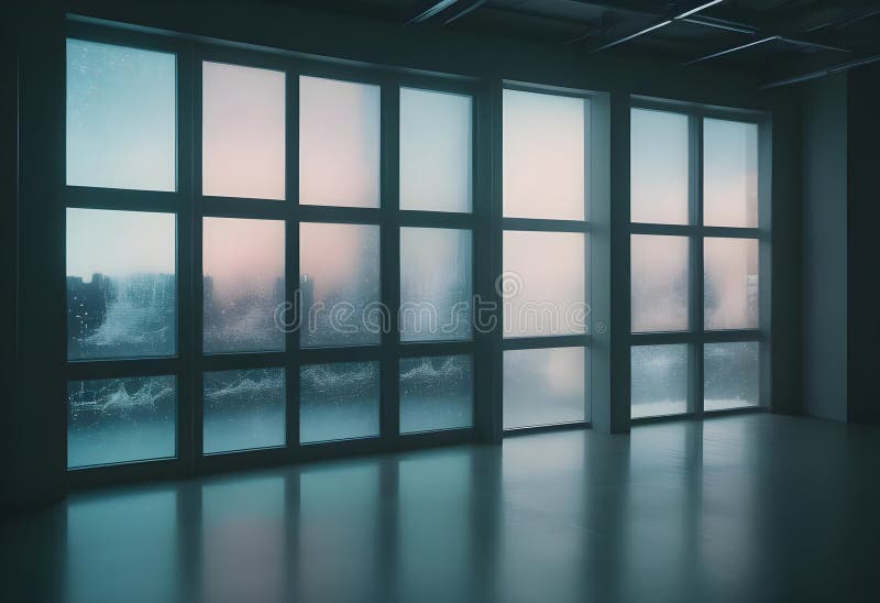 A Large, Windowed Wall Overlooking a City Skyline, with the Windows ...