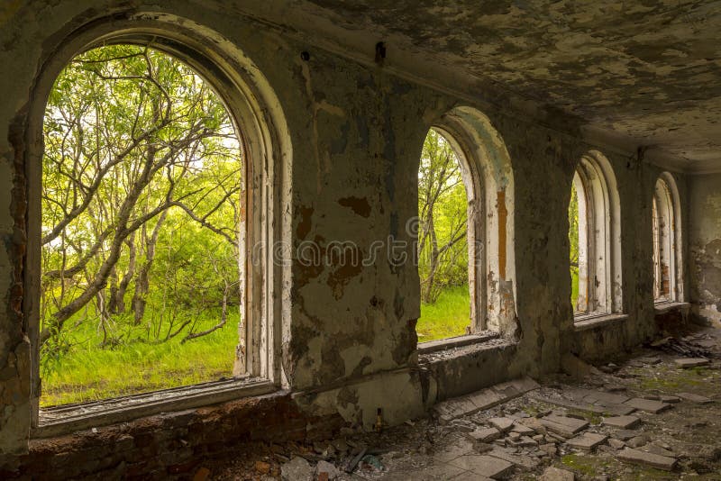 Large Windows in an Abandoned Building Stock Image - Image of ...