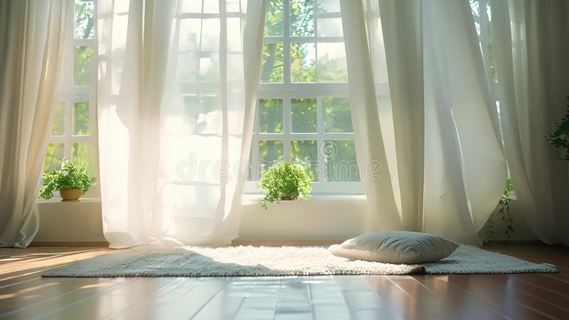 The Large Windows are Adorned with White Curtains Adding To the Airy ...