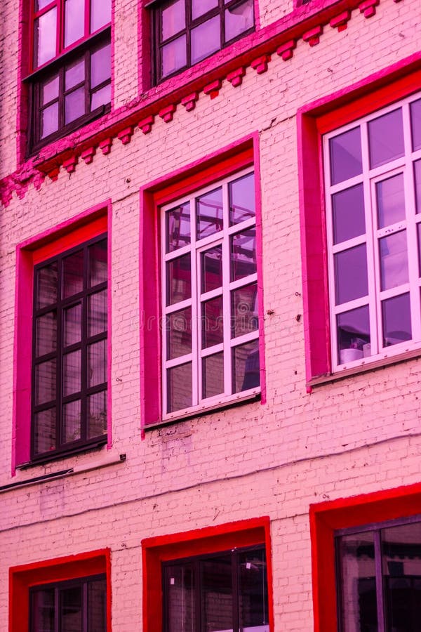 Windows with Red Frames in a Non-residential Building Stock Photo ...