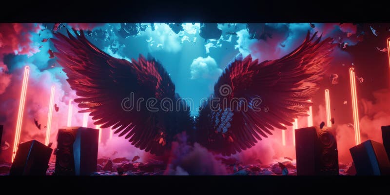 A Large Winged Creature with Red Feathers is Flying through a Dark Sky ...