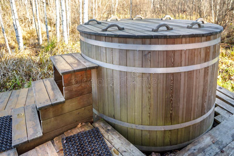 A Large Wooden Barrel for Bathing Stock Image - Image of barrel ...