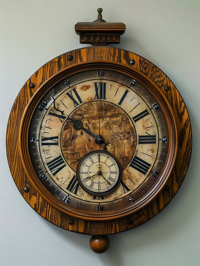 A Large Wooden Clock with Roman Numerals on it Stock Image - Image of ...