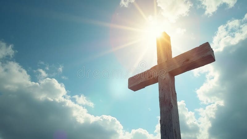 Large Wooden Cross, Dramatic Sky, Sunlight Stock Illustration ...