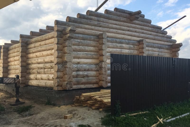 Large Wooden House from a Log House, Details of a Wooden Structu Stock ...