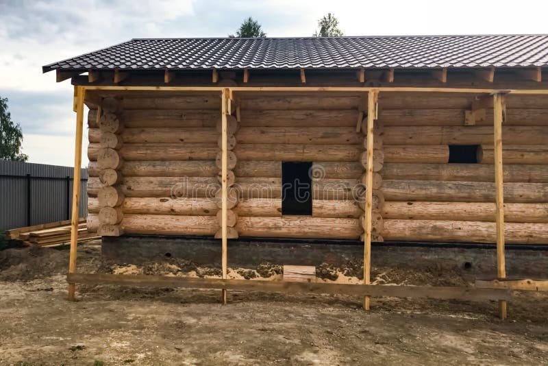 Large Wooden House from a Log House, Details of a Wooden Structu Stock ...