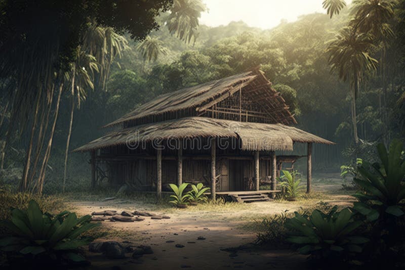 Large Wooden Hut in Clearing of Jungle Interior Design Stock ... Large Wooden Hut in Clearing of Jungle Interior Design Stock ...