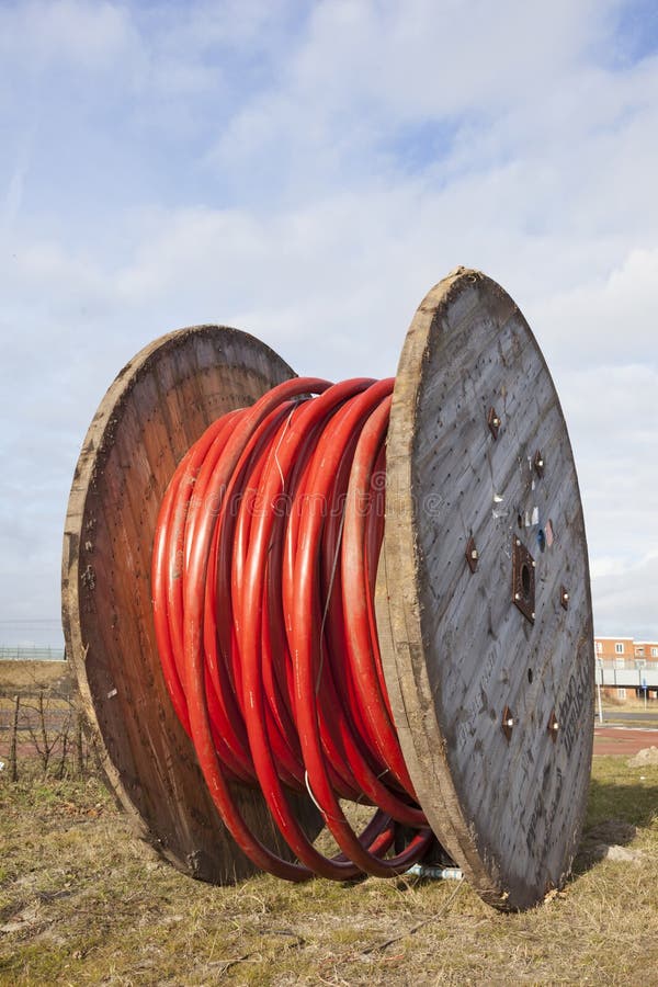 Large Wooden Spool with Heavy Underground Cable Stock Photo - Image of ...