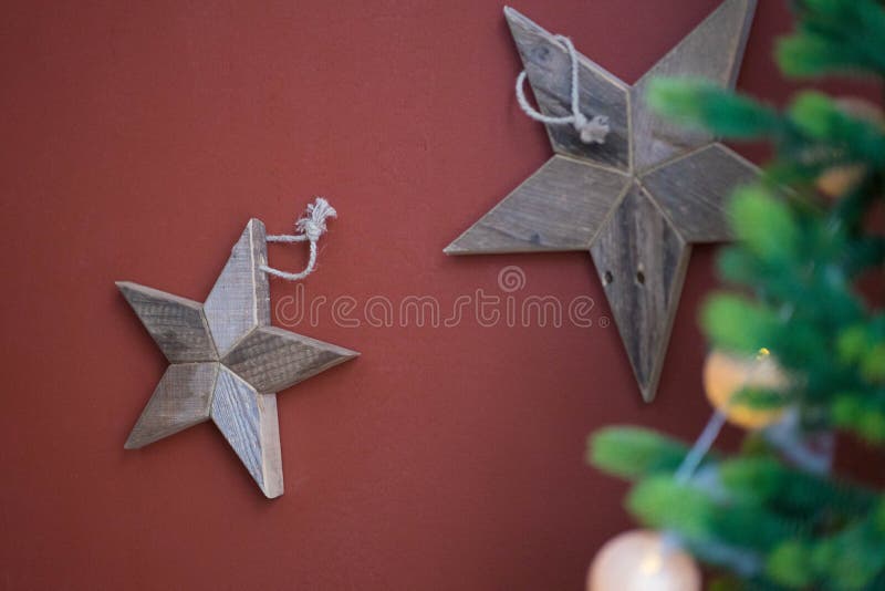 Large Wooden Stars Hang on the Wall Stock Photo - Image of love, indoor ...