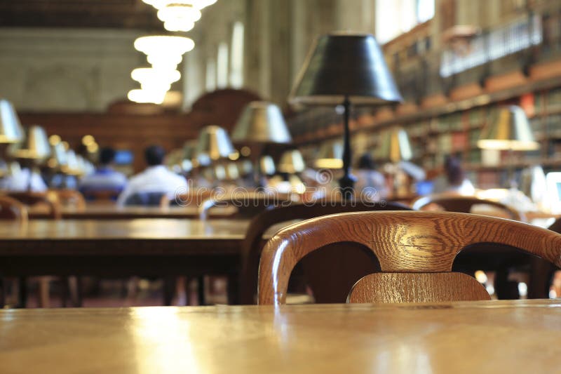 Large Wooden Table in the Library Stock Image - Image of home, school ...