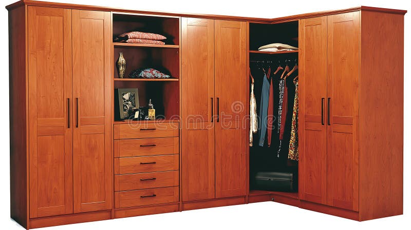 A Large Wooden Wardrobe with a Black Handle on the Door Stock Photo ...