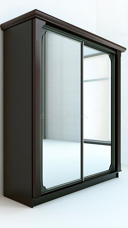 A Large Wooden Wardrobe with a Mirror on the Inside Stock Image - Image ...
