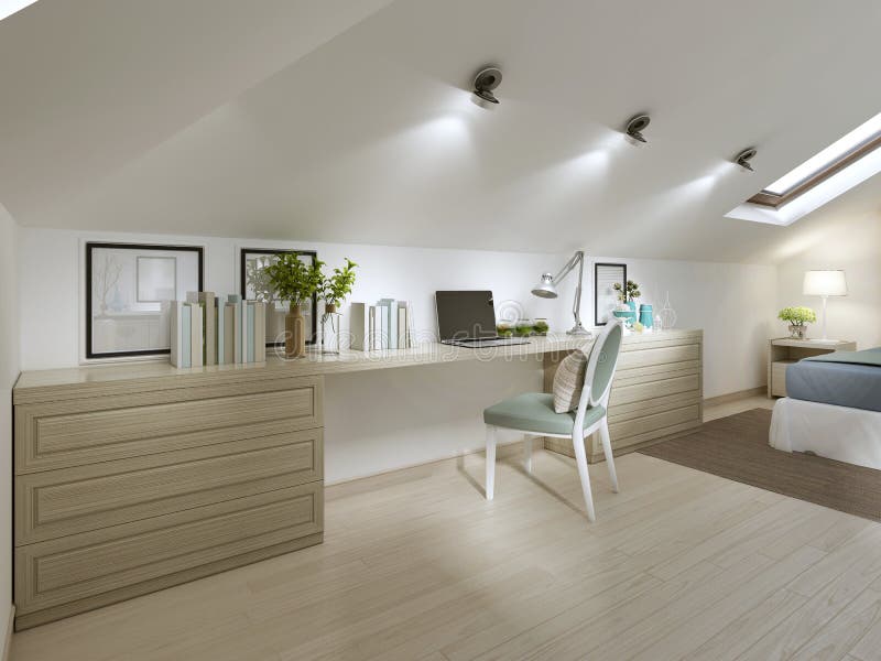 Large Work Desk with Chair in the Bedroom. Stock Illustration ...