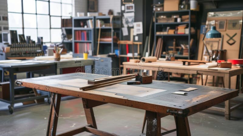 Large Workbench Taking Center Stage in Busy Workshop Stock Image ...