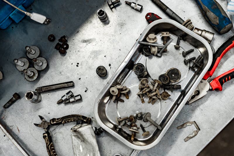 Large Workbench with Tools at Station for Vehicle Technical Servicing ...