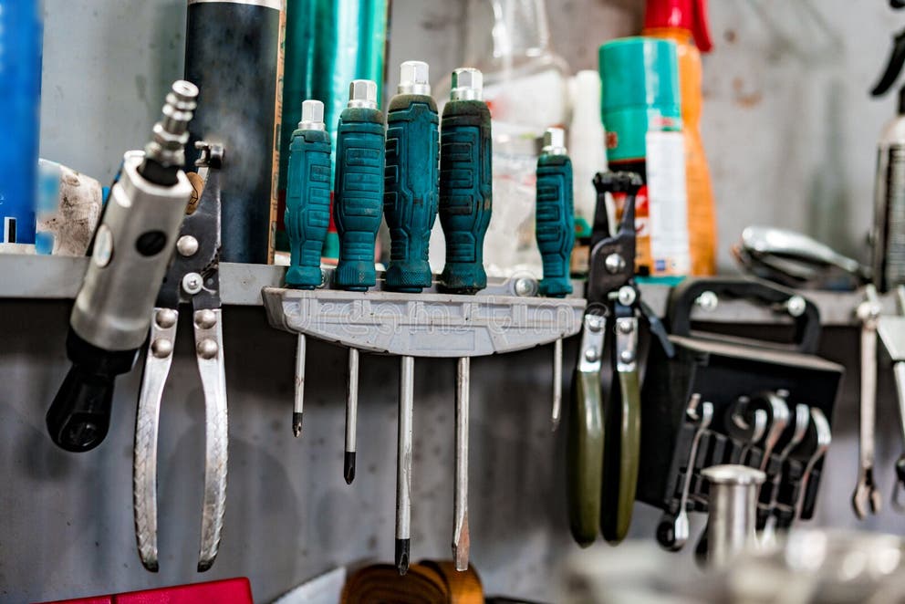 Large Workbench with Tools at Station for Vehicle Technical Servicing ...
