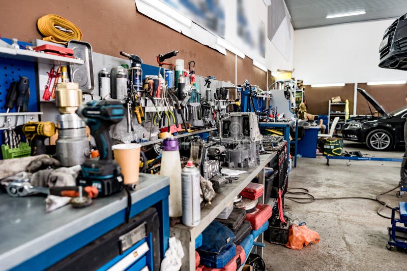 Large Workbench with Tools at Station for Vehicle Technical Servicing ...