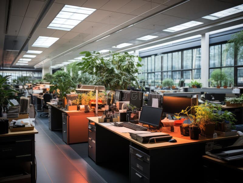 Large Workspace with Lockers and Sitstand Workstations Stock ...