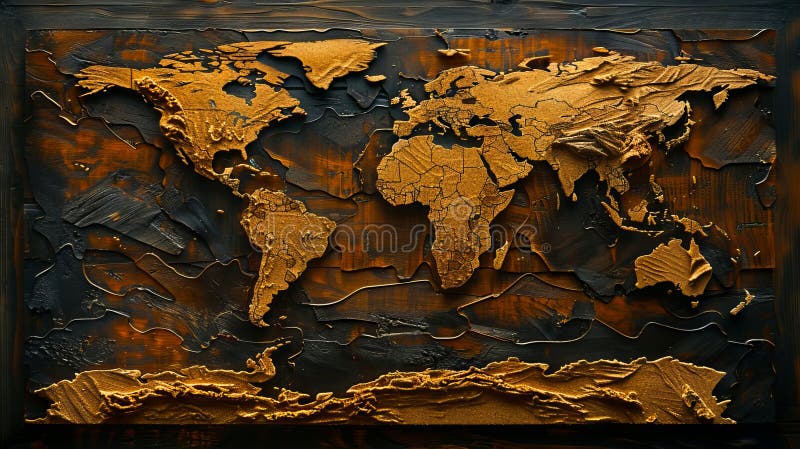 A Large World Map Made of Metal Stock Photo - Image of brown, draw ...