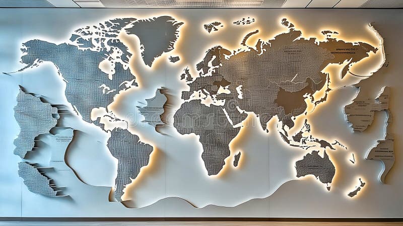 A Large World Map on a Wall in an Office Stock Image - Image of dark ...