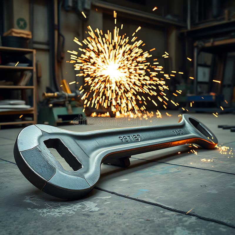 A Large Wrench Lying on a Cement Floor in an Industrial Workshop ...