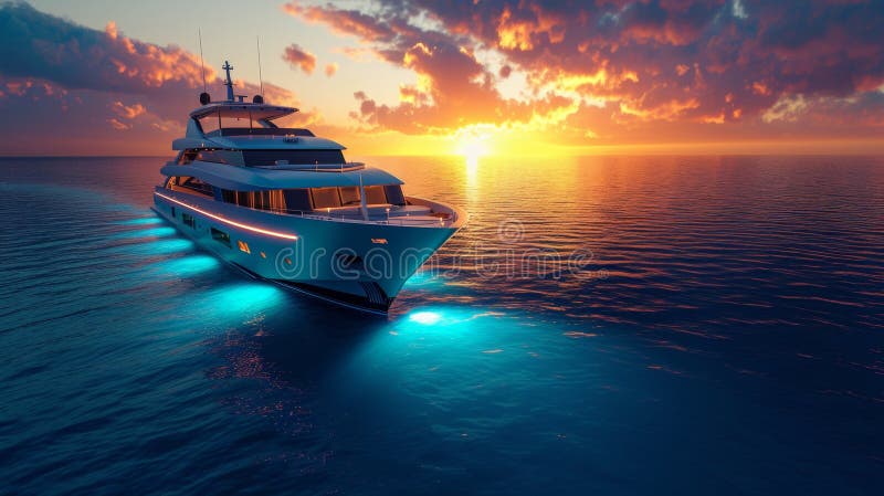 A Large Yacht Floats Peacefully in the Ocean at Sunset Stock Photo ... A Large Yacht Floats Peacefully in the Ocean at Sunset Stock Photo ...