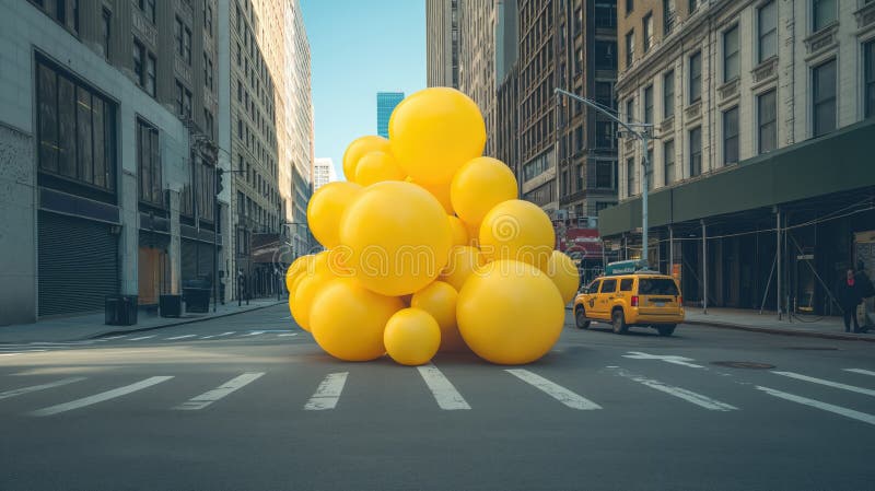 Large Yellow Balls at the Intersection of City Roads Stock Image ...