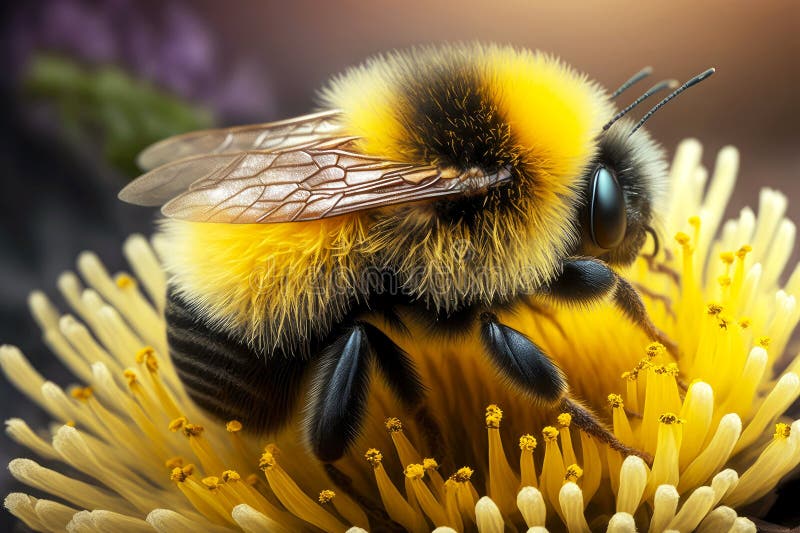 Large Yellow Bee Flower with Fluffy Petals and Bee Stock Illustration ...