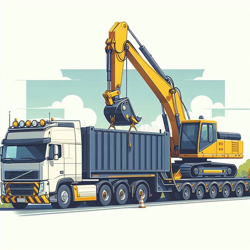 A Large Yellow and Black Construction Vehicle is Pulling a Semi Truck ...