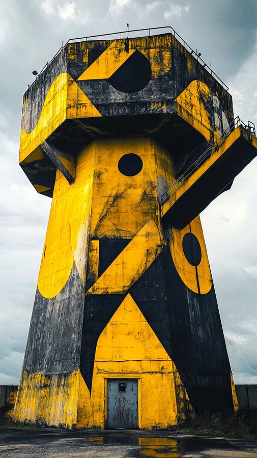 A Large Yellow and Black Tower with a Black and Yellow Design on it ...