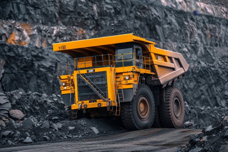 Large Yellow Coal Mining Truck in Open Pit Quarry for Extractive ...