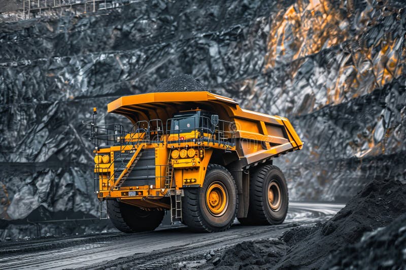 Large Yellow Coal Mining Truck in Open Pit Quarry for Extractive ...