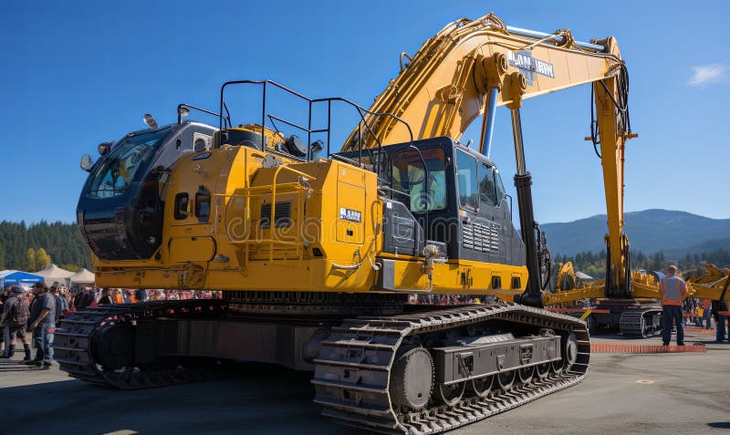 Large Yellow Construction Vehicle Parked in Parking Lot Stock Image ...