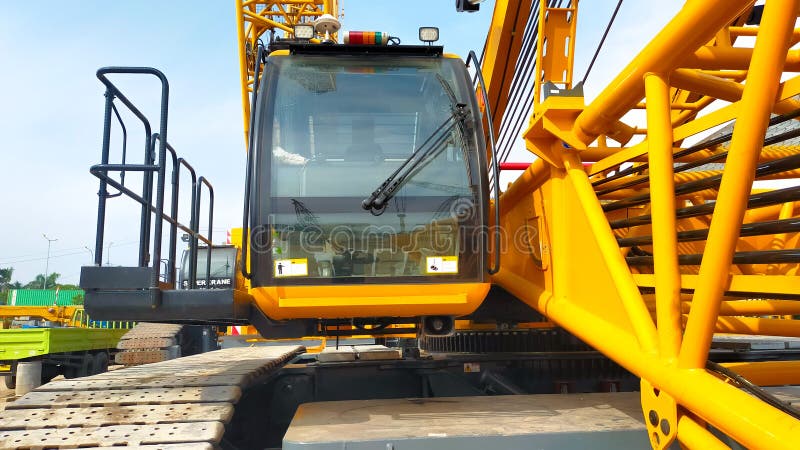 Large Yellow Crawler Crane Operator Cabin Front Look Stock Image ...
