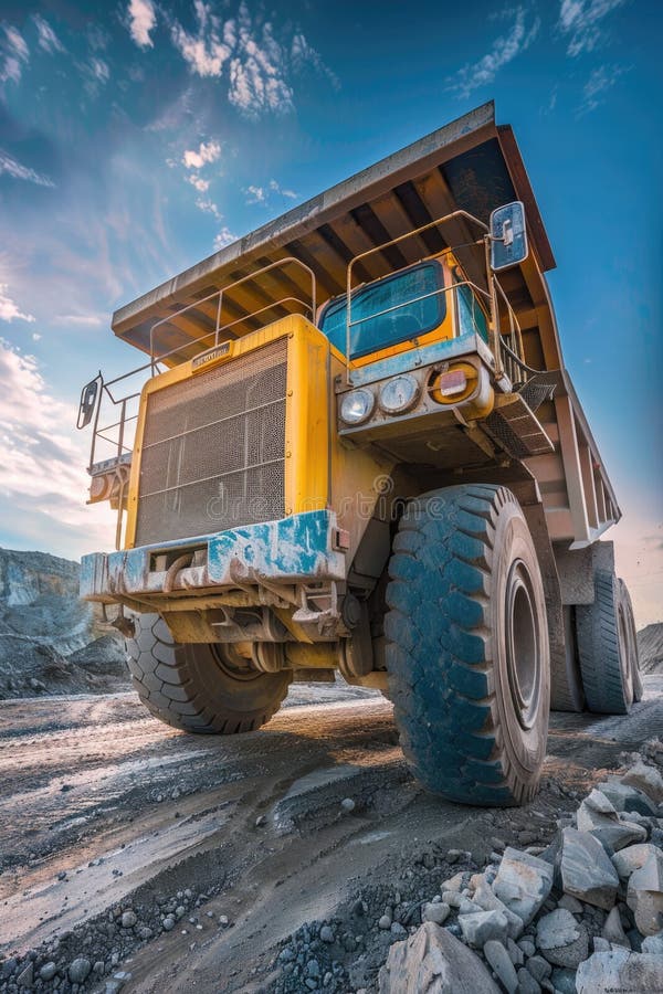 A Large Yellow Dump Truck is Parked on a Dirt Field, Ready for Action Stock Image - Image of ...