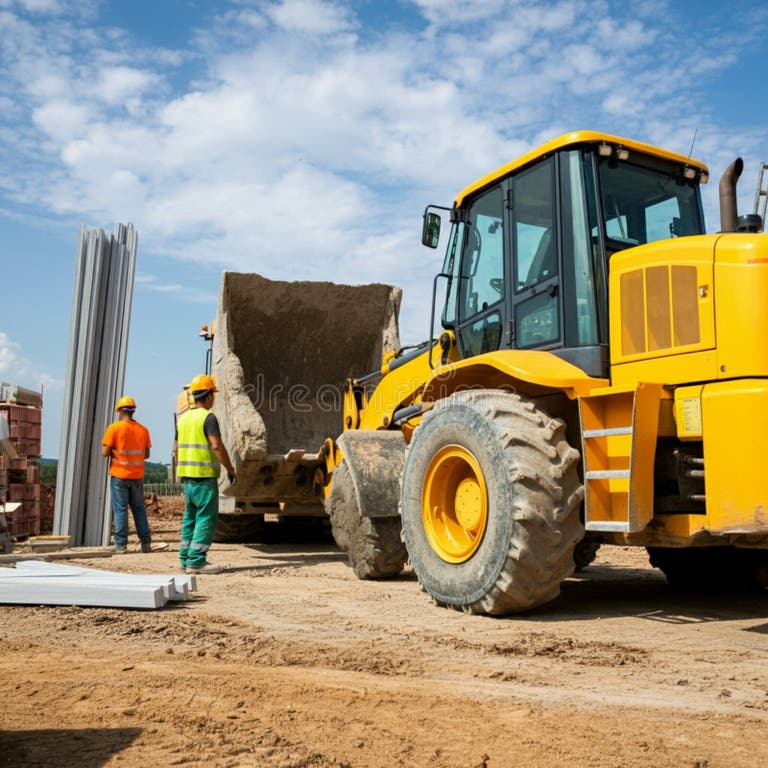 A Large Yellow Front-end Loader with a Raised Bucket is at a ...