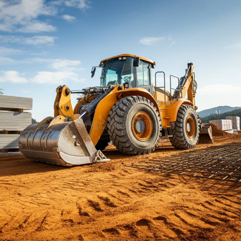 A Large Yellow Front Loader Sits on a Construction Site, Equipped with ...