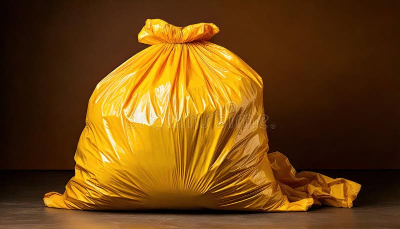 Large Yellow Garbage Bag Filled with Waste Placed on a Smooth Surface ...