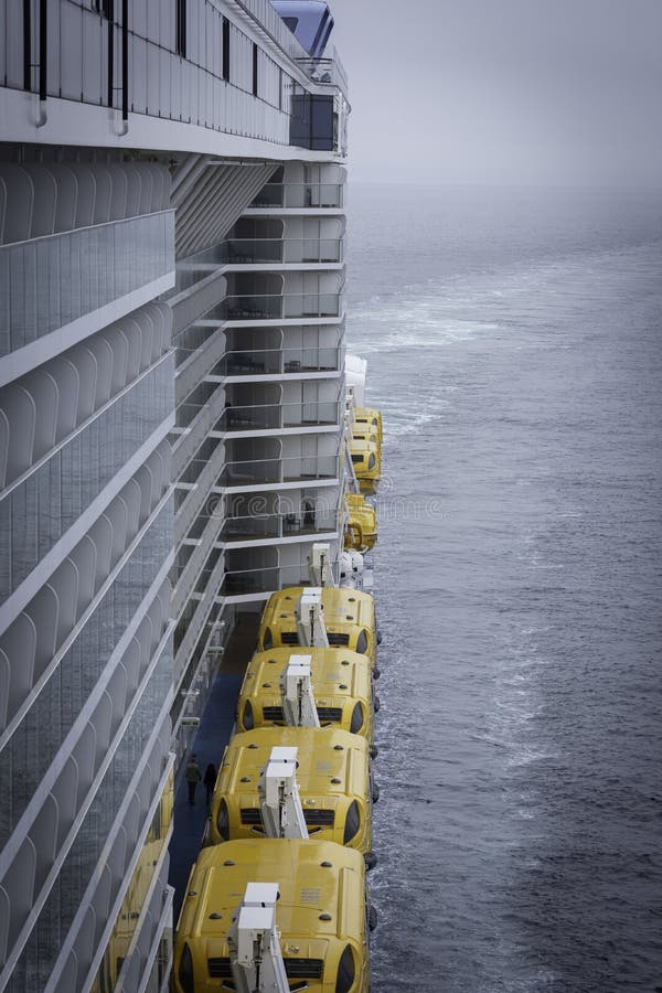 Large Yellow Lifeboat on Side of Cruise Ship Stock Photo - Image of ...