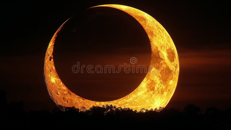 Large Yellow Moon in Sky with Clouds Stock Image - Image of lunar ...