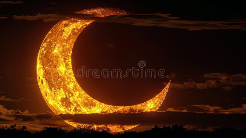Large Yellow Moon in Sky with Clouds Stock Photo - Image of atmosphere ...