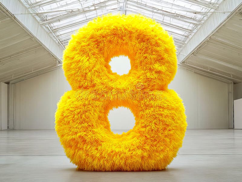 A Large Yellow Number 8 Made Out of Fluffy Yellow Fur in a Room Stock ...