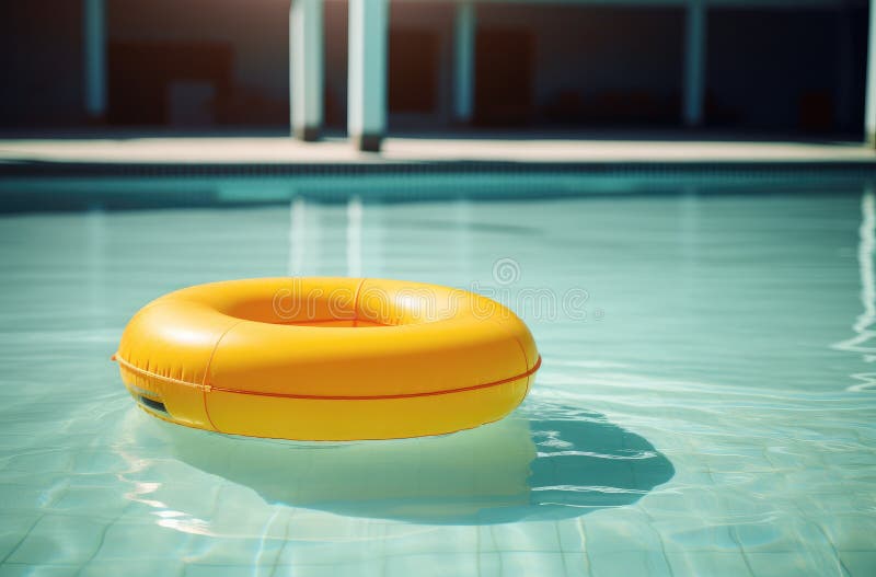 A Large Yellow Pool Ring is Floating in the Pool Stock Photo - Image of ...