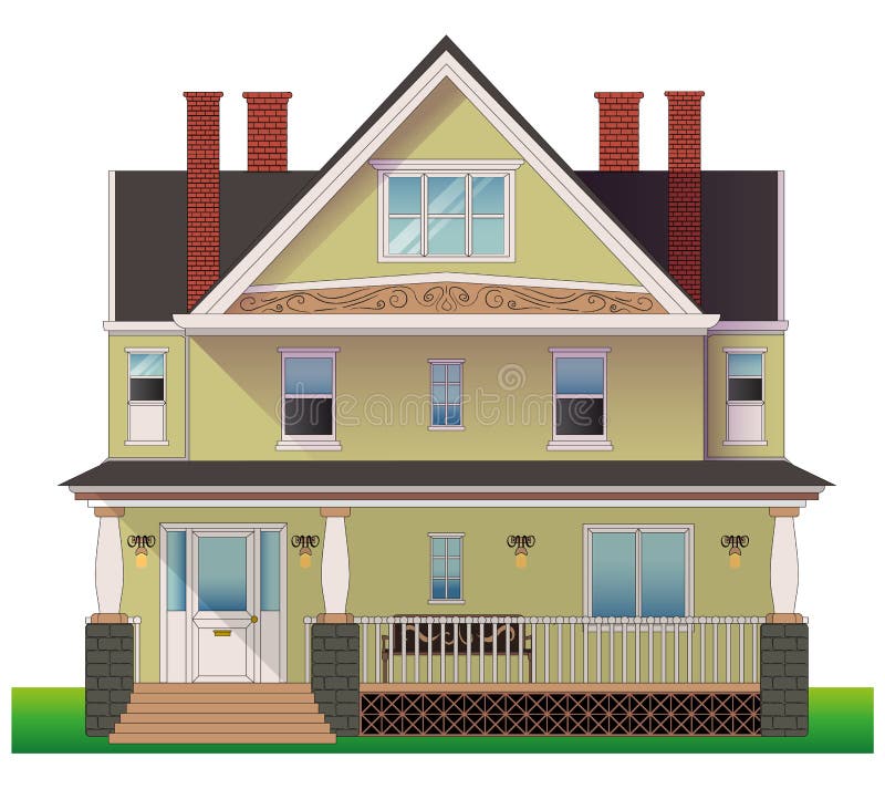 Large Yellow Private House. Front View Stock Vector - Illustration of ...