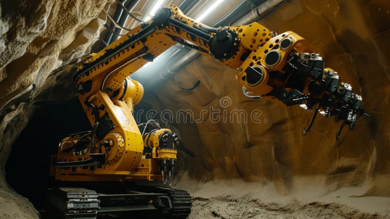 Yellow Robotic Arm Operating in a Cave Stock Image - Image of ...